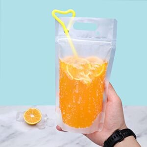 Cenbee Disposable No Leak Drink Container Set ,Hand-Held Party Drink Pouch Bags wine Bag with Straw Duty Translucent Reclosable Smoothie Juice Pouches for Party Adult for Cold & Hot Drinks 60pcs