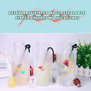 Cenbee Disposable No Leak Drink Container Set ,Hand-Held Party Drink Pouch Bags wine Bag with Straw Duty Translucent Reclosable Smoothie Juice Pouches for Party Adult for Cold & Hot Drinks 60pcs