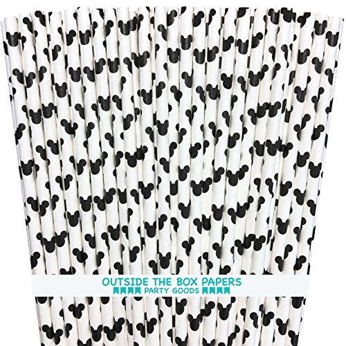 Mickey Mouse Inspired Paper Straws - Black White - 100 Pack - Outside the Box Papers Brand