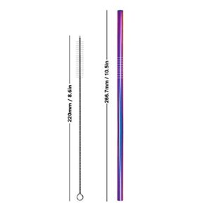 10.5 Inch Long Stainless Steel Straws with 2 Cleaning Brush Reusable Colored Metal Drinking Straws Long Straight Straws For 30oz Tumbler,Starbucks, Mason Jar (8 Long Stright)