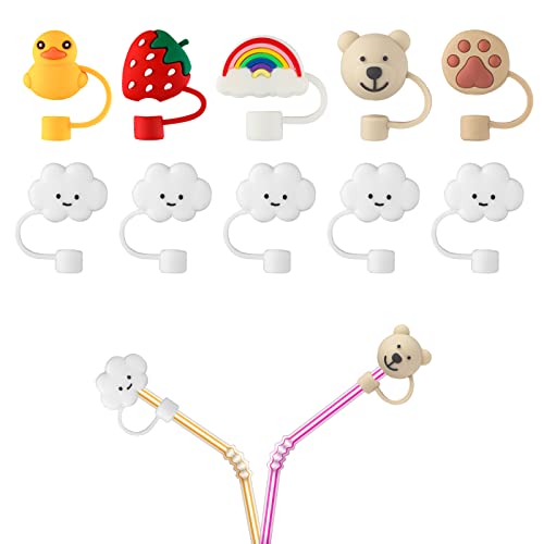 10pcs Straw Covers for Reusable Straws, Cloud Duck Bear Shaped Straw Caps Covers Cute Silicone Straw Tips Cover Dust-Proof Straw Covers Cap Straw Toppers for Sippy Cups with 6-8mm Diameter Straws