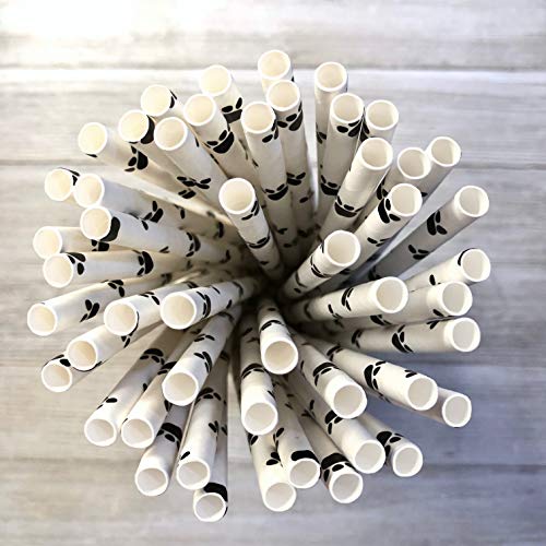 Dog Theme Paw Print Paper Drinking Straws - Black White - 7.75 inches - 50 Pack - Outside The Box Papers Brand