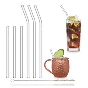 halm glass straws - variety pack: 6 reusable drinking straws in 2 sizes + plastic-free cleaning brush - made in germany - dishwasher safe - eco-friendly - perfect for smoothies, cocktails