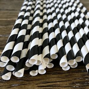 Outside the Box Papers Black and White Stripe and Polka Dot Paper Drinking Straws 7.75 Inches 100 Pack Black, White