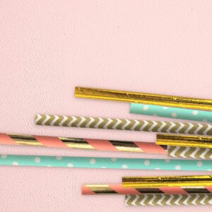 Pomp Peaches 'n Cream 100% Biodegradable Decorative Paper Straws (100 Count) | Long Lasting Premium Quality & Eco-Friendly Standard Size Drinking Straws | The Perfect Finishing Touch For Any Occasion