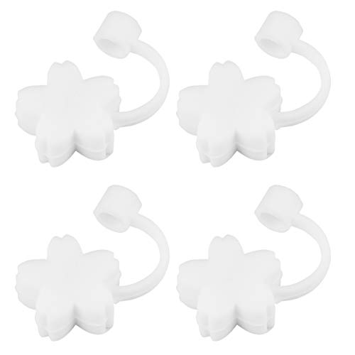 TomaiBaby 4Pcs Straw Tips Cover Silicone Reusable Dust-Proof Drinking Straw Tips Lids Plugs Decorative Straw Cap Party Supplies(White)