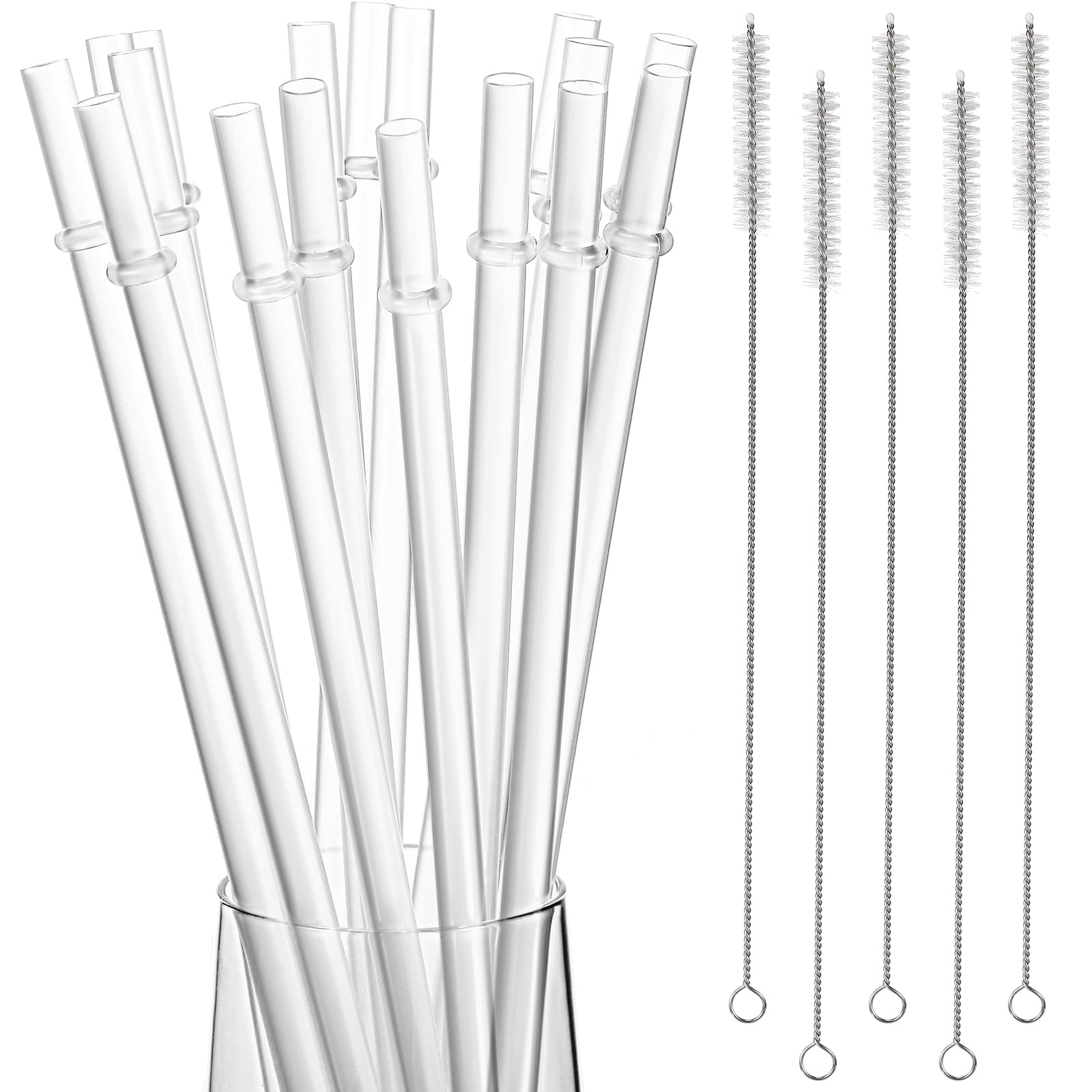 100 Pack Reusable Plastic Straws Clear Straws for Tumblers Hard Drinking Straw for Tall Cups Tumblers Transparent Replacement Drinking Tumbler Straws with 5 Cleaning Brush Straw Cleaner 11 Inch