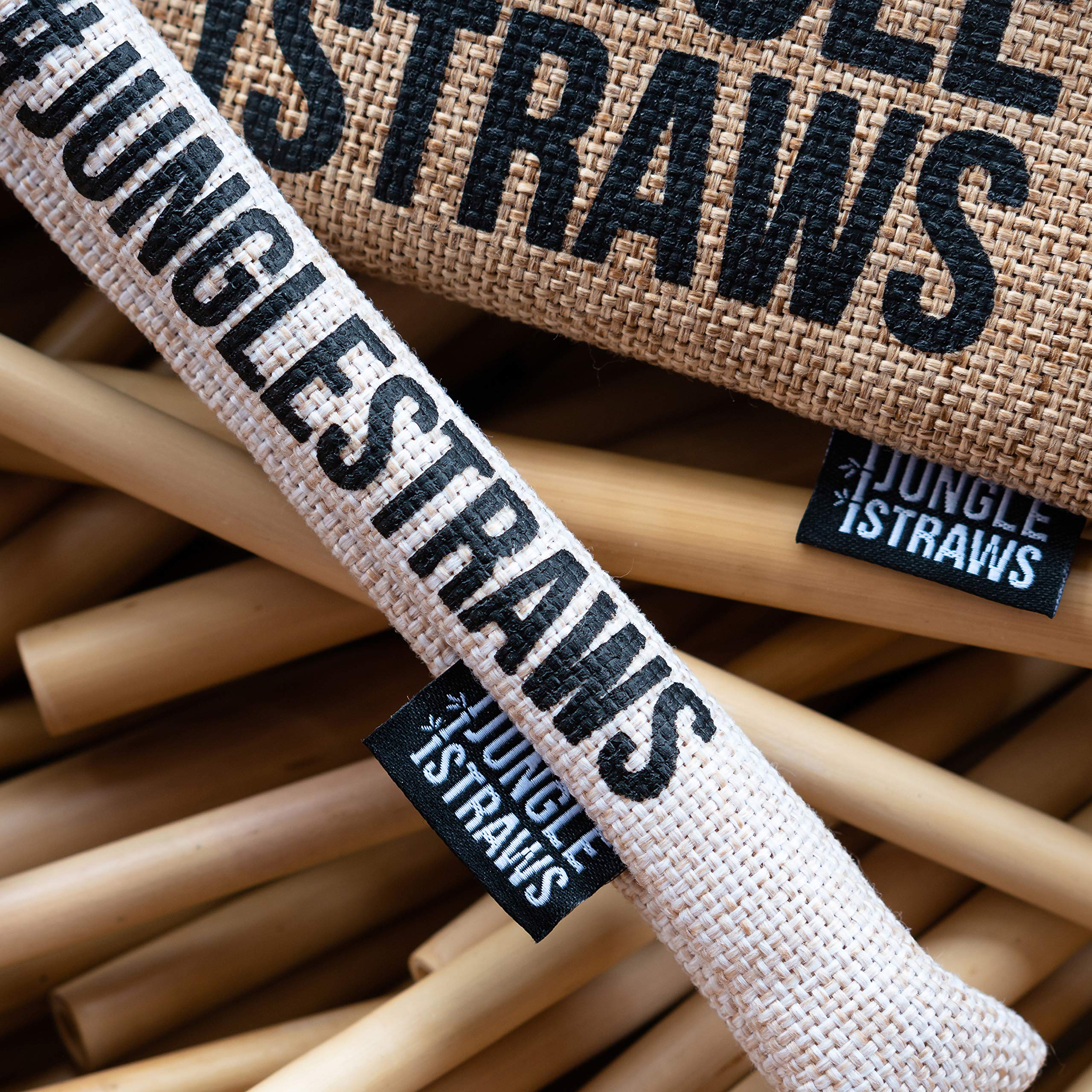 Jungle Straws 12 Pack Reusable Bamboo Straws 8" • Hessian Bag & Straw Pouch • Cleaning Brush • 100% Organic & Handmade in Vietnam • Eco Friendly Natural Drinking Straw • Zero Waste Wooden Straws