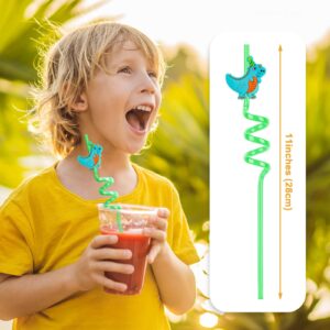 NiHome 24 Reusable Plastic Animal Straws with 2 Cleaning Brushes, Dolphin Dinosaur Lion Shark Jungle Safari Party Favors Kids Birthday Decorations for Boys Girls, Fillers for Baby Shower Goodie Bags