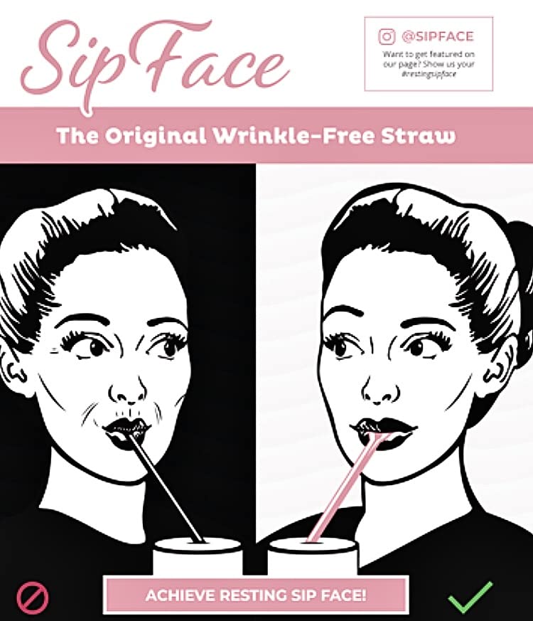 Sipface Straw Anti-Aging Wrinkle Free 2 PACK Tiktok Instagram Ergonomic BPA Free Reusable Dishwasher Safe