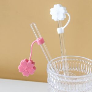 10 Pieces Straw Covers Cap & 10 Pieces Straws, Silicone Straw Tip Cover, Reusable Drinking Straw Protection Lids, Adorable Dust-Proof Straw Plugs, Party Bottles, Juice & Cocktail Decoration