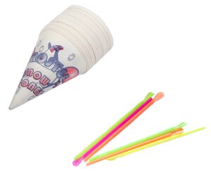 perfect stix snow cone-straws- 100 snow cone cups and assorted neon straws (100 count of each) (pack of 200)