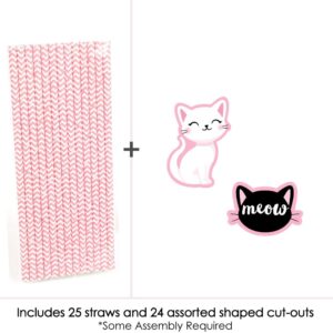 Big Dot of Happiness Purr-fect Kitty Cat - Paper Straw Decor - Kitten Meow Baby Shower or Birthday Party Striped Decorative Straws - Set of 24