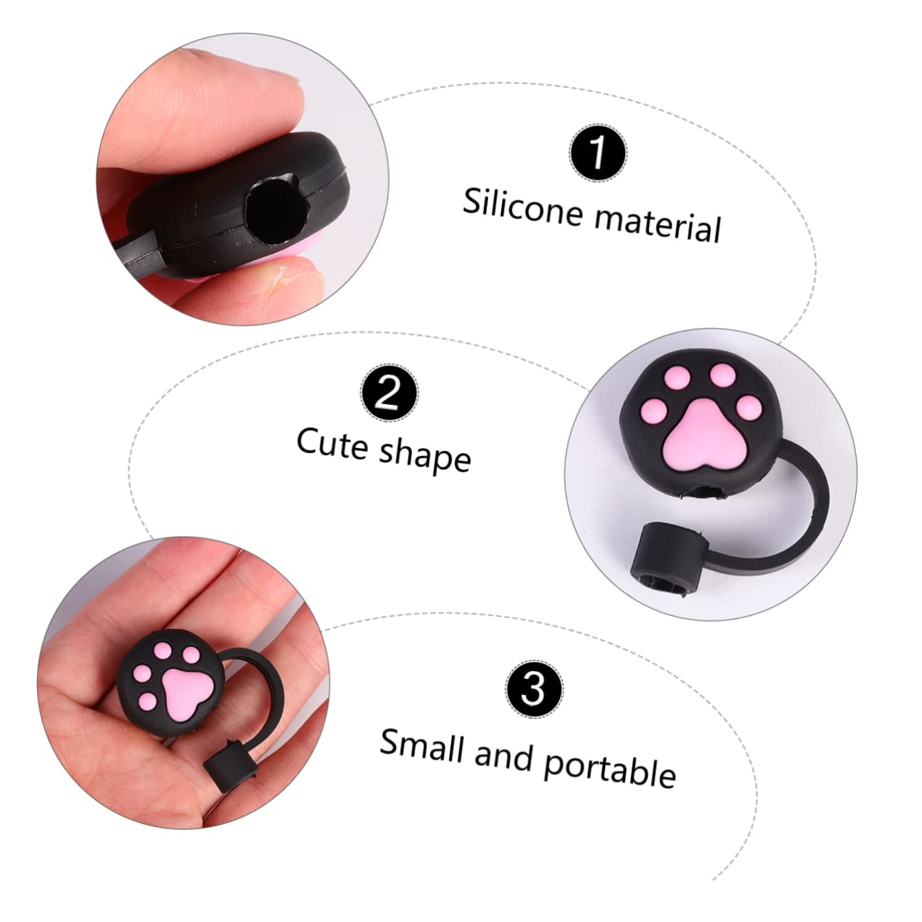 Veemoon 2pcs Plugs Cartoon Protector Multi- Reusable Paw Favor Straws Cute Cover Covers Silicone Caps Color Lovely Straw Plug Drinking Cat Accessories Party Lids Cup Shape Black Cats Tips