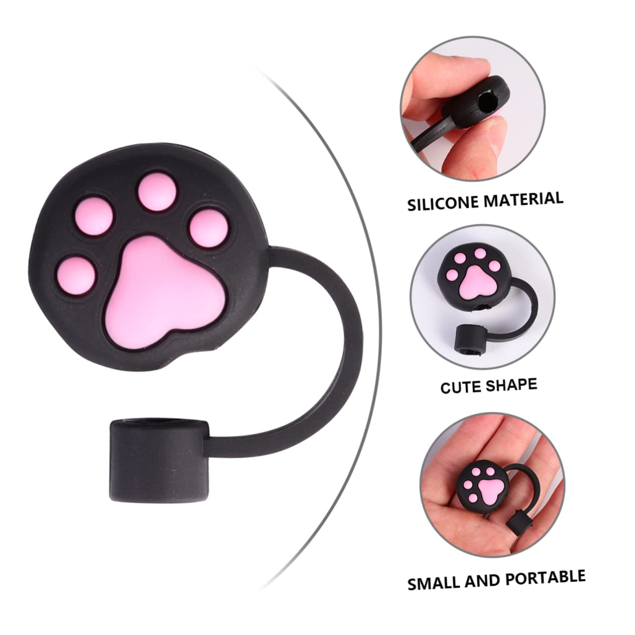 Veemoon 2pcs Plugs Cartoon Protector Multi- Reusable Paw Favor Straws Cute Cover Covers Silicone Caps Color Lovely Straw Plug Drinking Cat Accessories Party Lids Cup Shape Black Cats Tips