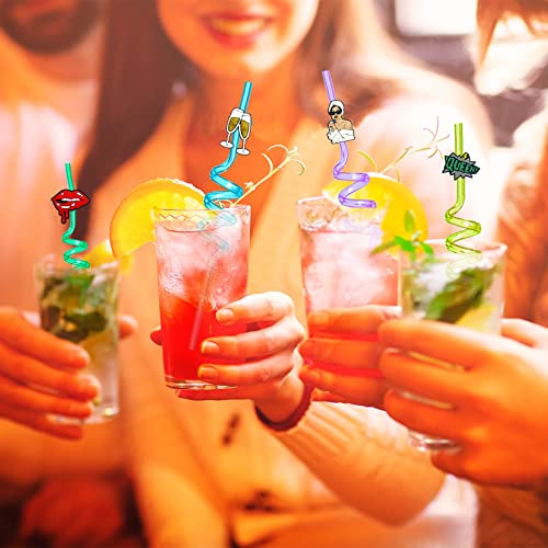 16 Pcs Bachelorette Party Straws Bride Bridesmaid Reusable Plastic Drinking Straws with Cleaning Brush Wedding Supplies