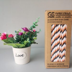 CTIGERS Halloween Party Paper Straws Black and Orange Box of 100