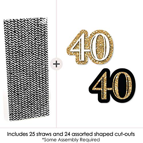 Adult 40th Birthday - Gold - Paper Straw Decor - Birthday Party Striped Decorative Straws - Set of 24