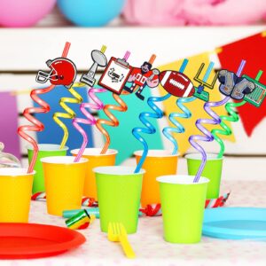 24Pcs Football Straws and 2Pcs Cleaning Brushes, Reusable Plastic Rugby Straws, Football Party Supplies Favors，Birthday Party Decorations。