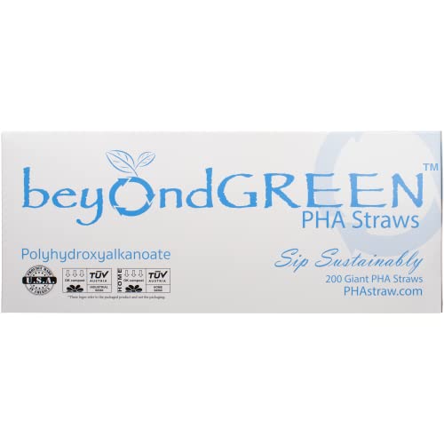 beyondGREEN Plant-Based PHA Disposable Drinking Straws - Individually Wrapped - 200 Giant Straws - 10.25" x 0.24"