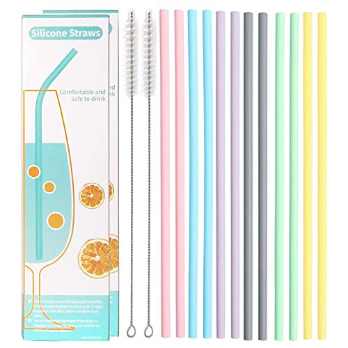 Silicone Straws Reusable Drinking Straw Pack-of-6 Soft Beverage Water Drink Straw -for 30oz and 20oz Tumblers - Trim & Cuttable, Comes with Cleaning Brush-2Pack (2Boxes)