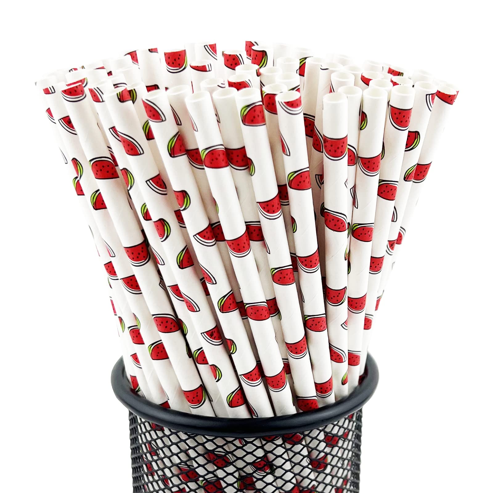 YAOSHENG Premium Disposable Drinking Fruit Paper Straws, Pack 100 Watermelon Paper Straws for Cocktail Party Supplies,Birthday,Bridal/Baby Shower,Juice,Shakes (Watermelon)