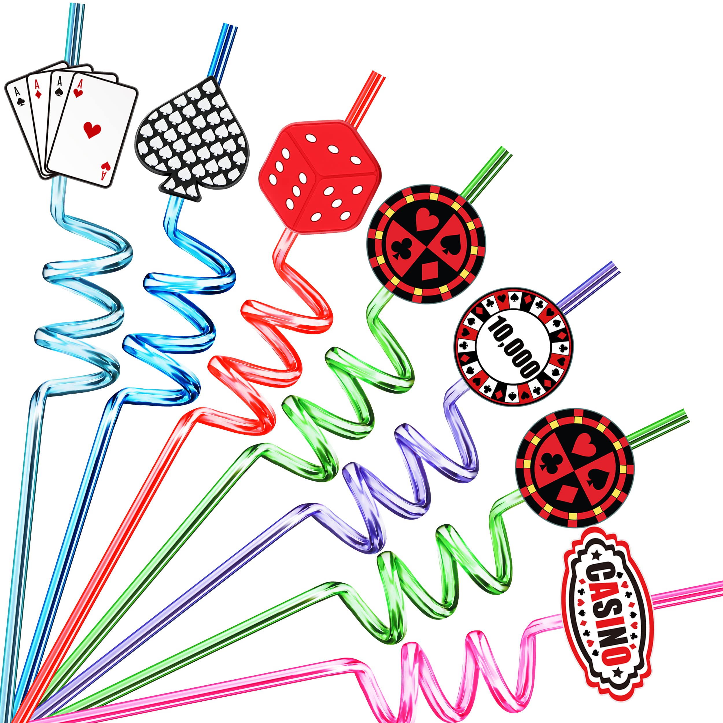 Casino Party Favors Casino Straws 24pcs Casino Theme Party Decorations Supplies Casino Plastic Crazy Straws for Las Vegas Birthday Party, Casino Night, Poker Events Party Decorations