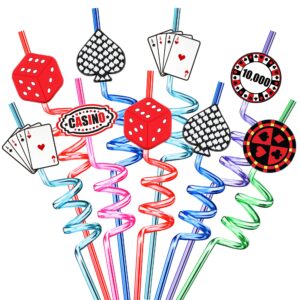 Casino Party Favors Casino Straws 24pcs Casino Theme Party Decorations Supplies Casino Plastic Crazy Straws for Las Vegas Birthday Party, Casino Night, Poker Events Party Decorations