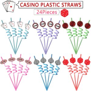 Casino Party Favors Casino Straws 24pcs Casino Theme Party Decorations Supplies Casino Plastic Crazy Straws for Las Vegas Birthday Party, Casino Night, Poker Events Party Decorations