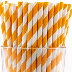 Pack of 150 Orange Swirls Biodegradable 4-Ply Paper Drinking Straws (Compostable, Non-toxic, BPA-free)