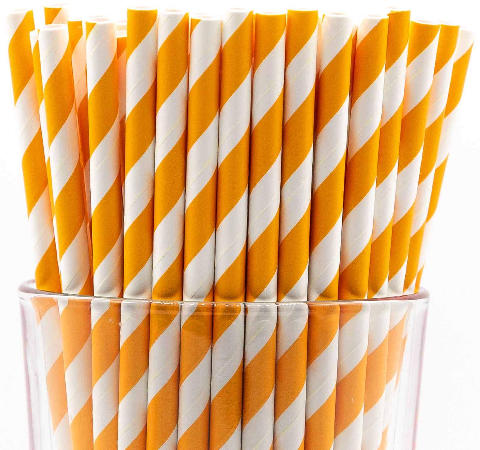 Pack of 150 Orange Swirls Biodegradable 4-Ply Paper Drinking Straws (Compostable, Non-toxic, BPA-free)