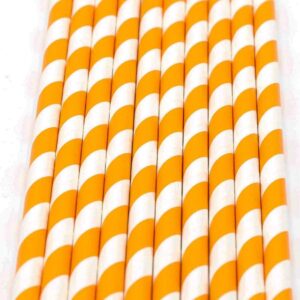 Pack of 150 Orange Swirls Biodegradable 4-Ply Paper Drinking Straws (Compostable, Non-toxic, BPA-free)