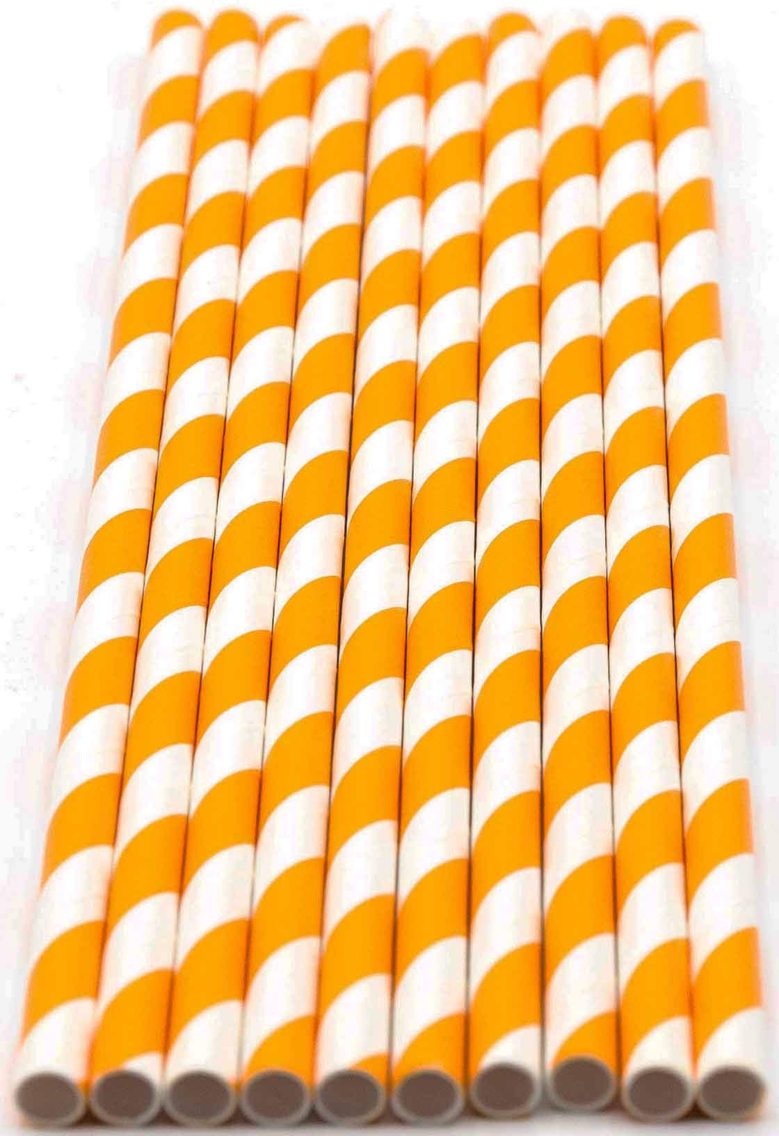 Pack of 150 Orange Swirls Biodegradable 4-Ply Paper Drinking Straws (Compostable, Non-toxic, BPA-free)