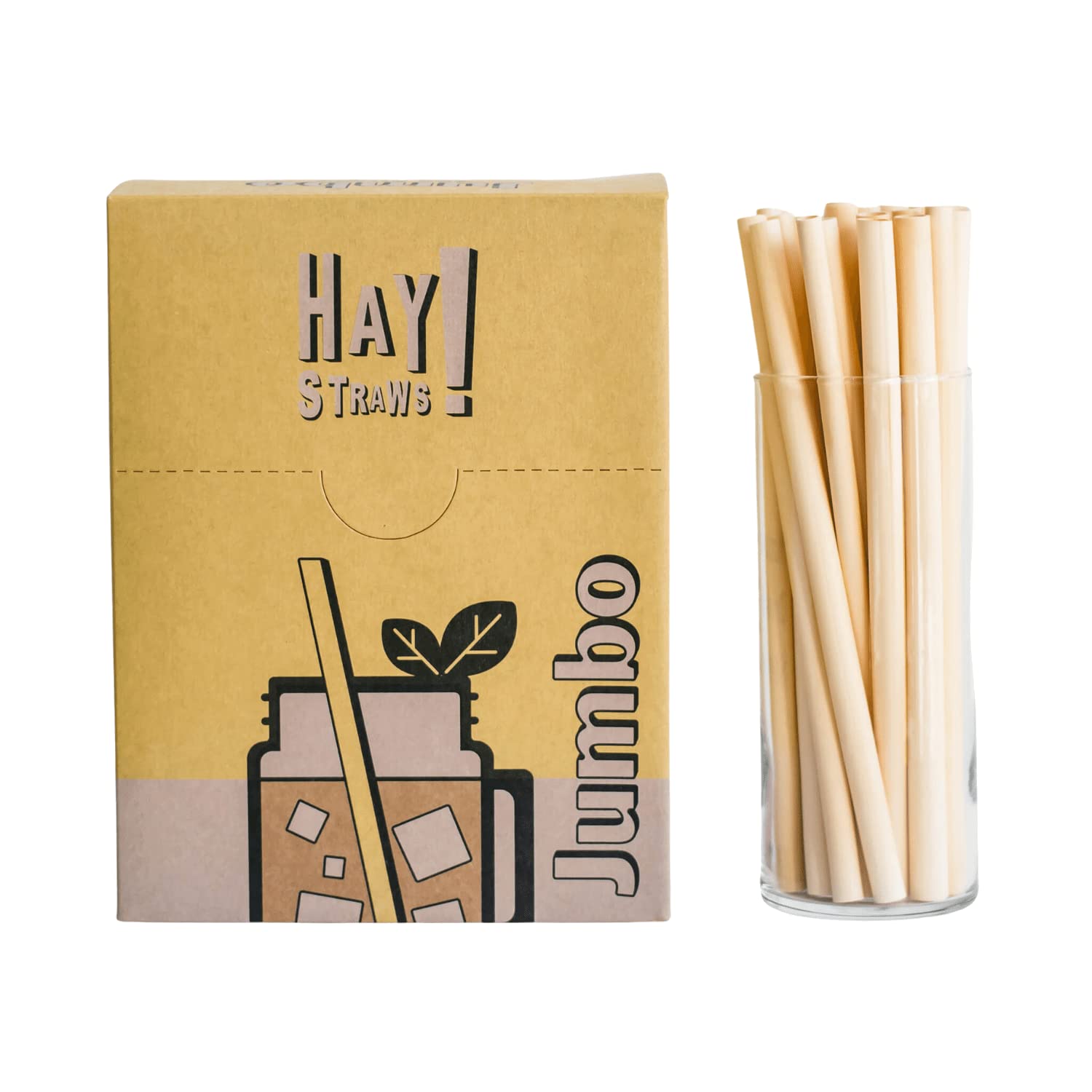 HAY! Straws | Jumbo Tall 8" Drinking Straws | 250 Count Bulk Straws | 5-7.5mm diameter | Reed Stem Straws |100% Plant-based | Certified Compostable Disposable Straws