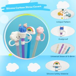 SYOUACEND 10pcs Straw Tips Cover, Silicone Cartoon Straw Toppers for 6mm (1/4 Inch) Small Size Straw Dust-Proof Straw Cover Plugs for Drinking Straws Portable Straw Caps Decoration