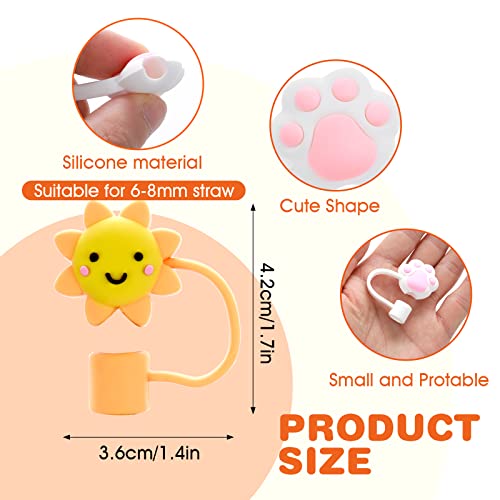 Lusofie 12Pcs Silicone Straw Tips Cover Reusable Straw Caps Portable Cartoon Straw Topper Dust Proof Straw Plugs for 6-8 mm Straws Outdoor Home Kitchen Party Decor