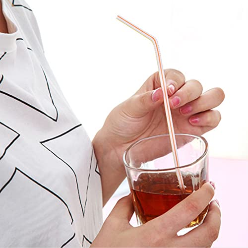 QNCIGER 100 Pcs Flexible Disposable Plastic Drinking Straws, BPA-free bendy straw 0.19" swide,8.26" High, Colorful Striped