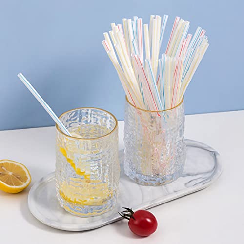 QNCIGER 100 Pcs Flexible Disposable Plastic Drinking Straws, BPA-free bendy straw 0.19" swide,8.26" High, Colorful Striped