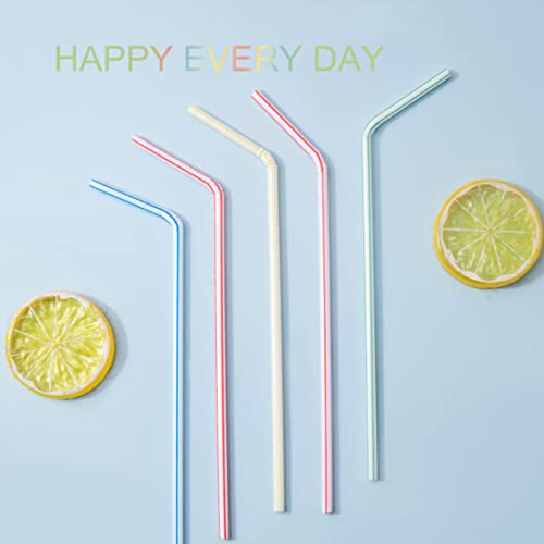 QNCIGER 100 Pcs Flexible Disposable Plastic Drinking Straws, BPA-free bendy straw 0.19" swide,8.26" High, Colorful Striped