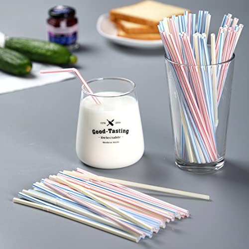 QNCIGER 100 Pcs Flexible Disposable Plastic Drinking Straws, BPA-free bendy straw 0.19" swide,8.26" High, Colorful Striped