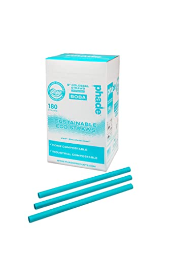 phade Eco-Friendly 9.0" Colossal/Boba Drinking Straws 720 Count - Sustainable Marine Biodegradable, Compostable, Un-wrapped, 4 Pack