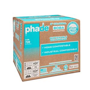 phade Eco-Friendly 9.0" Colossal/Boba Drinking Straws 720 Count - Sustainable Marine Biodegradable, Compostable, Un-wrapped, 4 Pack