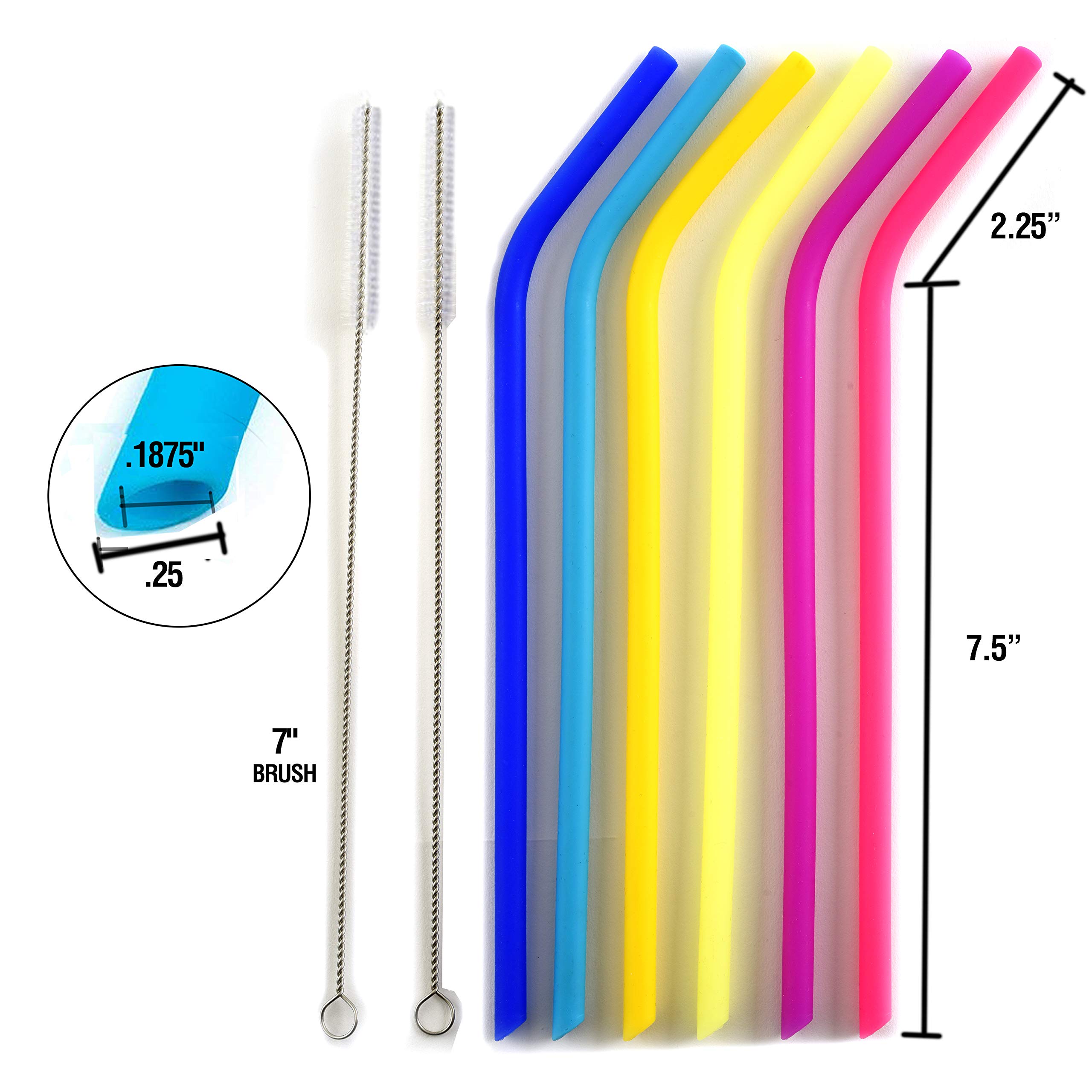 Norpro 471 Reusable Slim Silicone Drinking Straws with 2 Cleaning Brushes,