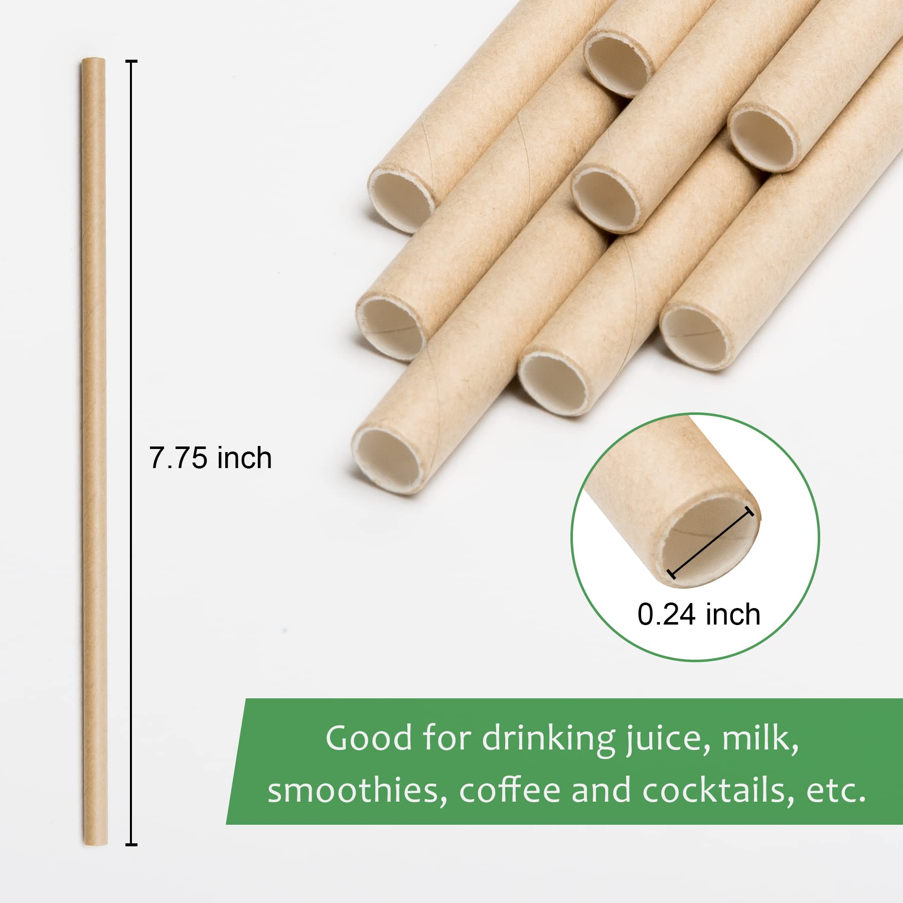 𝟐𝟎𝟎 𝐏𝐚𝐜𝐤 Eco Friendly Straws Brown Biodegradable Paper Straws for Drinking 7.75" x0.24" Disposable Kraft Paper Straws (7.75" x0.24", Brown)