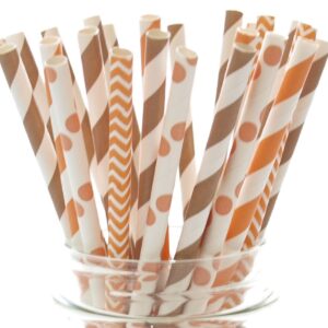 Thanksgiving Straws, Orange & Brown Paper Drinking Straws (25 Pack) - Autumn Fall Harvest Thanksgiving Dinner Straws