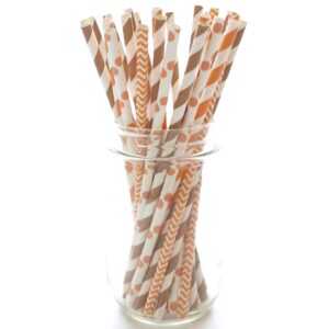 Thanksgiving Straws, Orange & Brown Paper Drinking Straws (25 Pack) - Autumn Fall Harvest Thanksgiving Dinner Straws