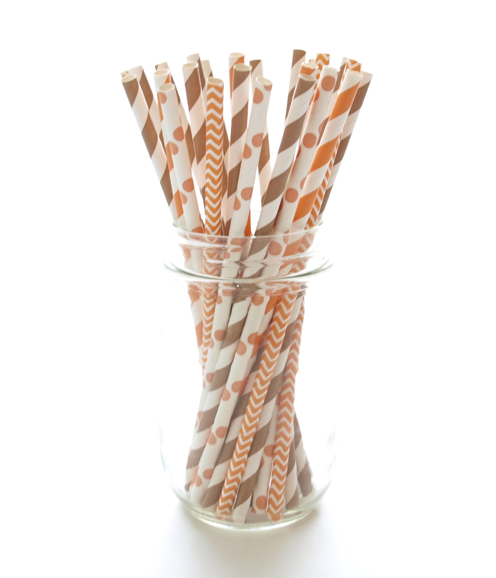 Thanksgiving Straws, Orange & Brown Paper Drinking Straws (25 Pack) - Autumn Fall Harvest Thanksgiving Dinner Straws