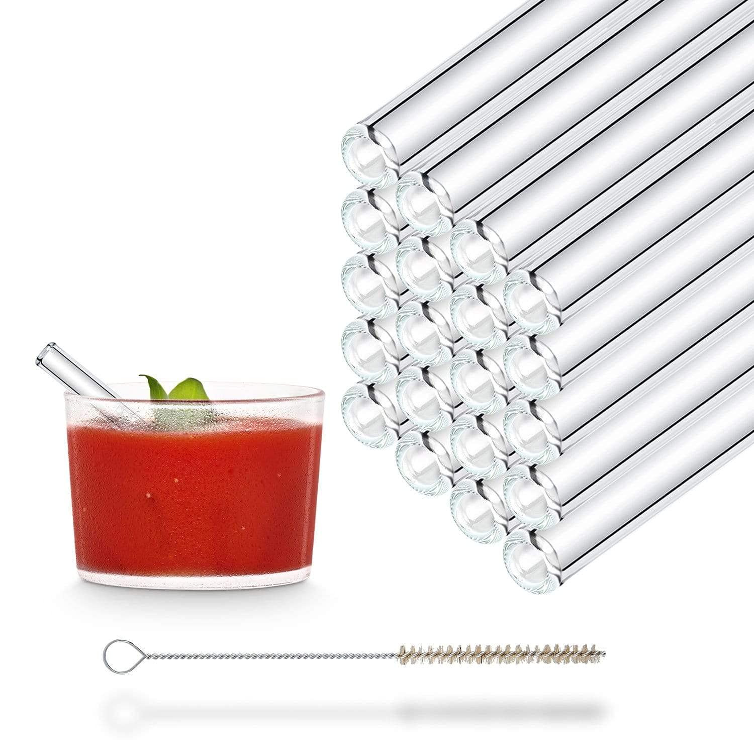 Halm Glass Straws - 20x 4 Inch Short Drinking Straws Reusable + Plastic-Free Cleaning Brush Perfect for B52 & Shot Glasses, Blowing Tubes & Paraphernalia - Dishwasher Safe - Eco-Friendly - Straight