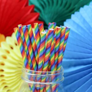 Just Artifacts Premium Disposable Drinking Striped Paper Straws (100pcs, Rainbow Pride)