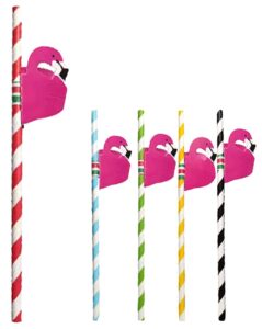 50 pcs flamingo paper straws fashion 3d cocktail decorative straws stripe paper hawaiian straws for theme party